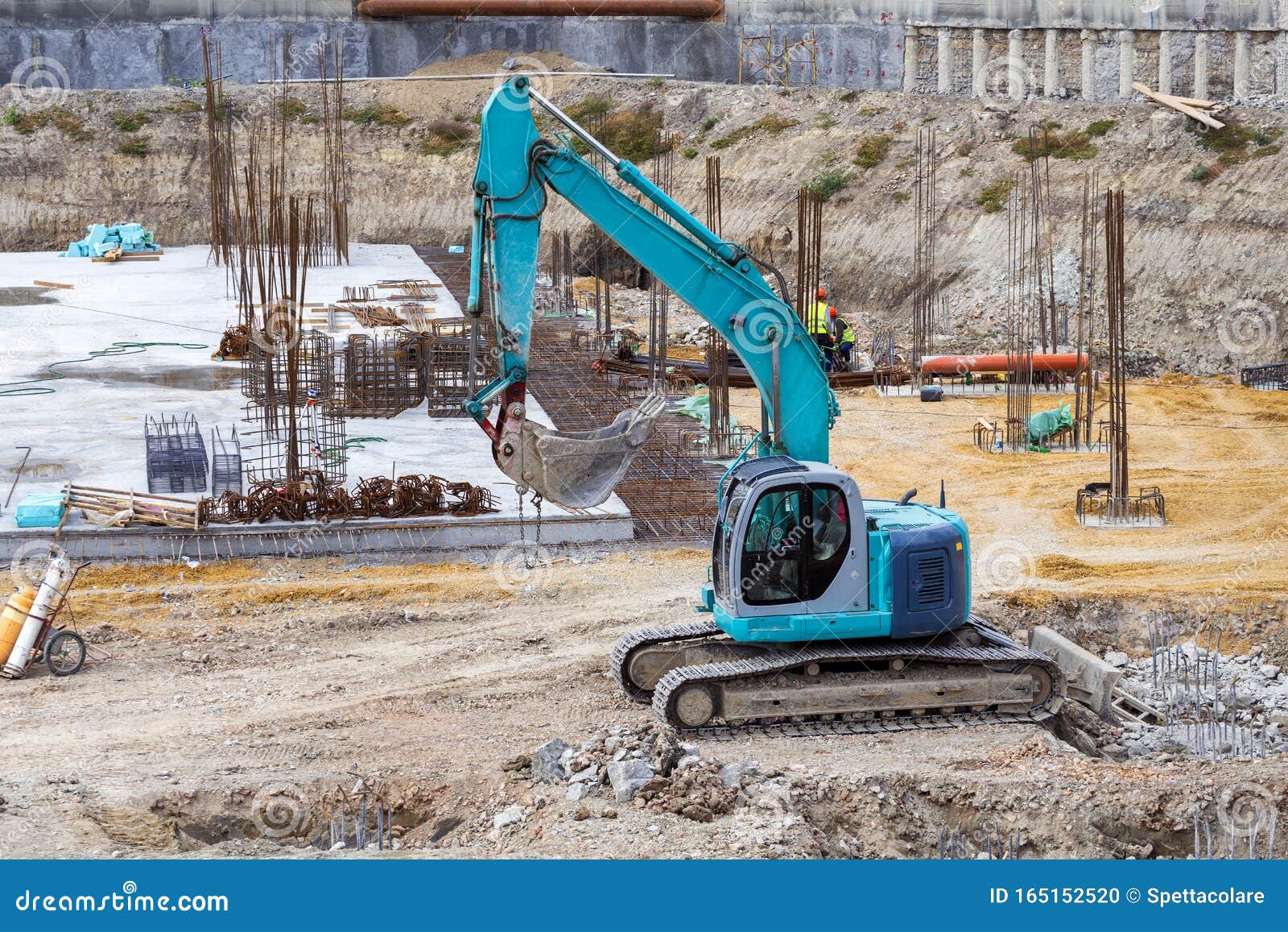 Excavator and Concrete Floor Slab for Construction Stock Photo - Image ...