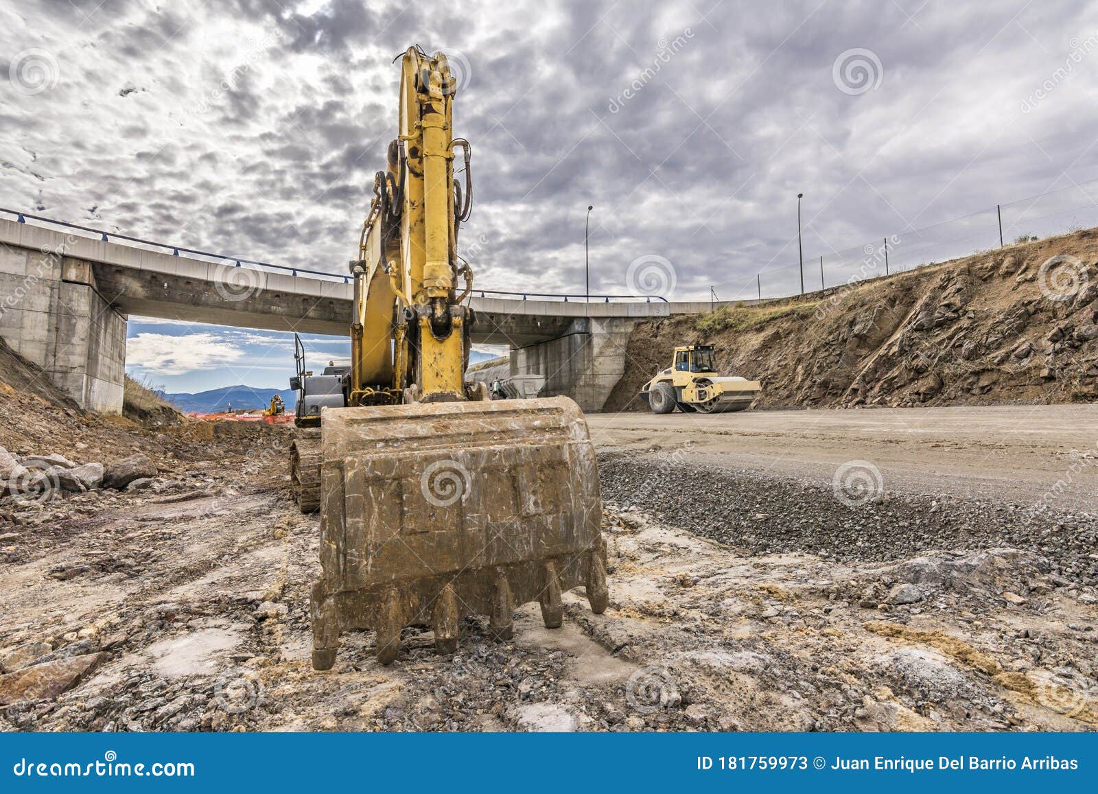 Excavator in the Construction of a Highway Stock Image - Image of ...