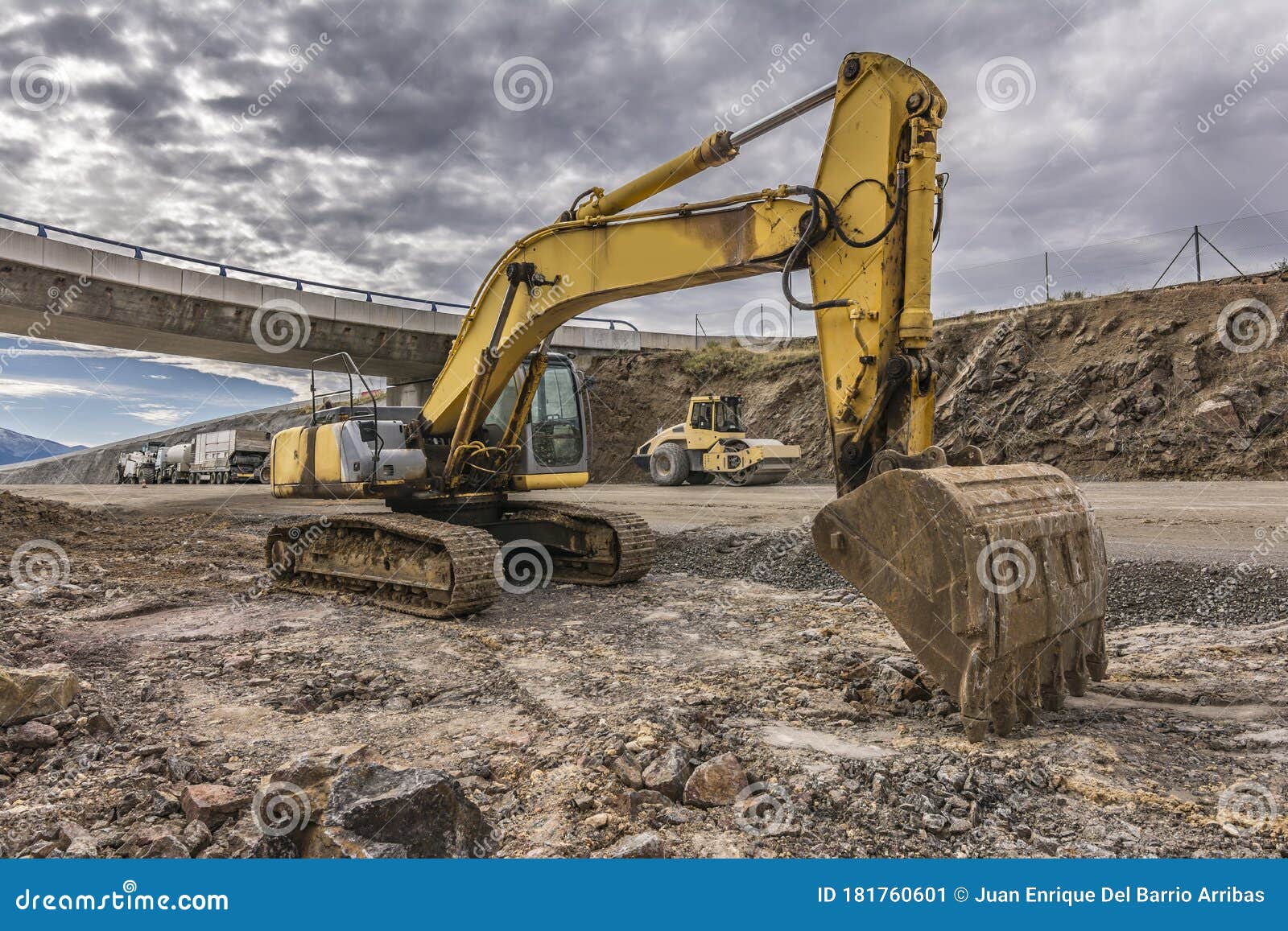 Excavator in the Construction of a Highway Stock Image - Image of ...