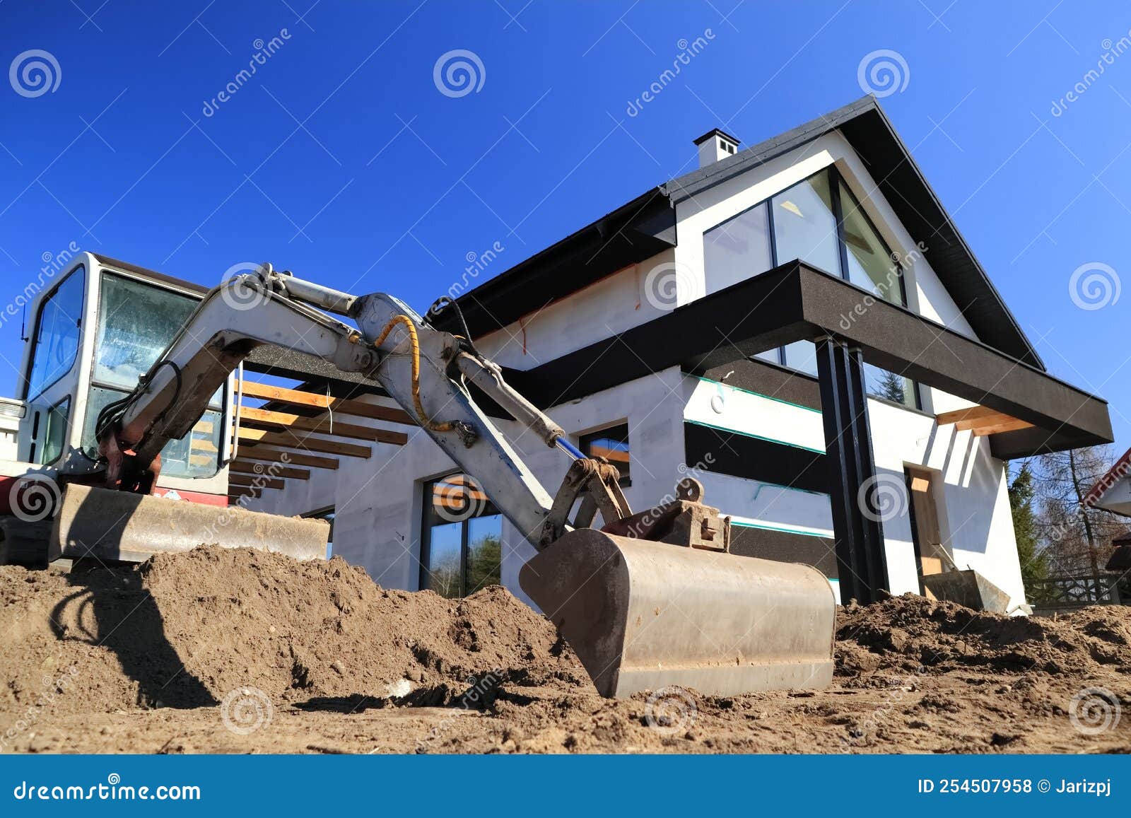 Excavator at the Construction of the House Stock Photo - Image of ...
