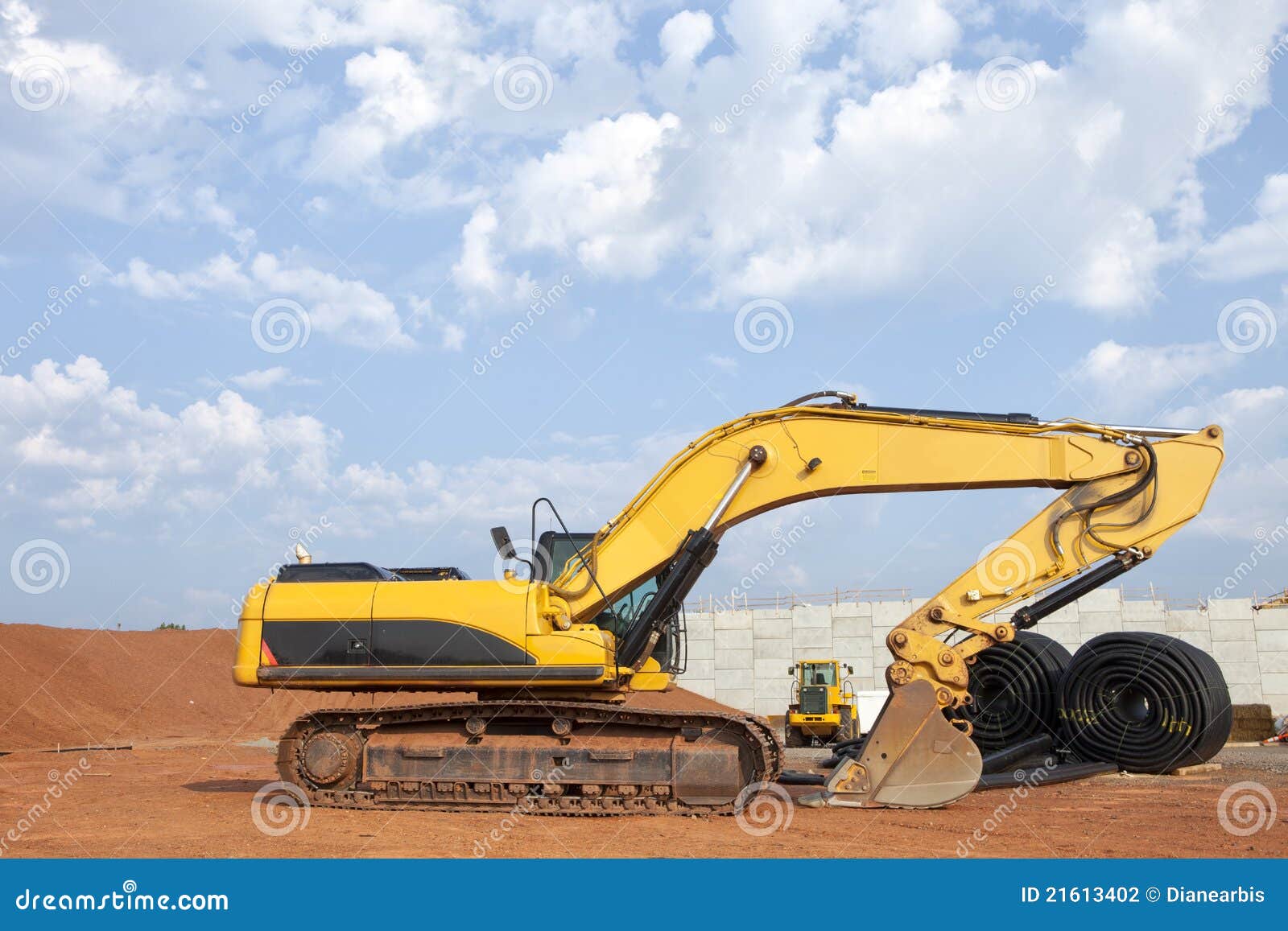 Excavator at Construction Site Stock Photo - Image of loader ...