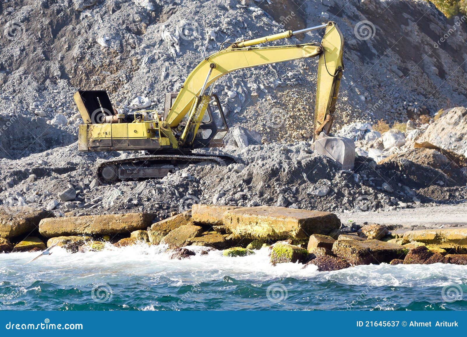 Excavator at Construction Site Stock Image - Image of ladle, hydraulic ...