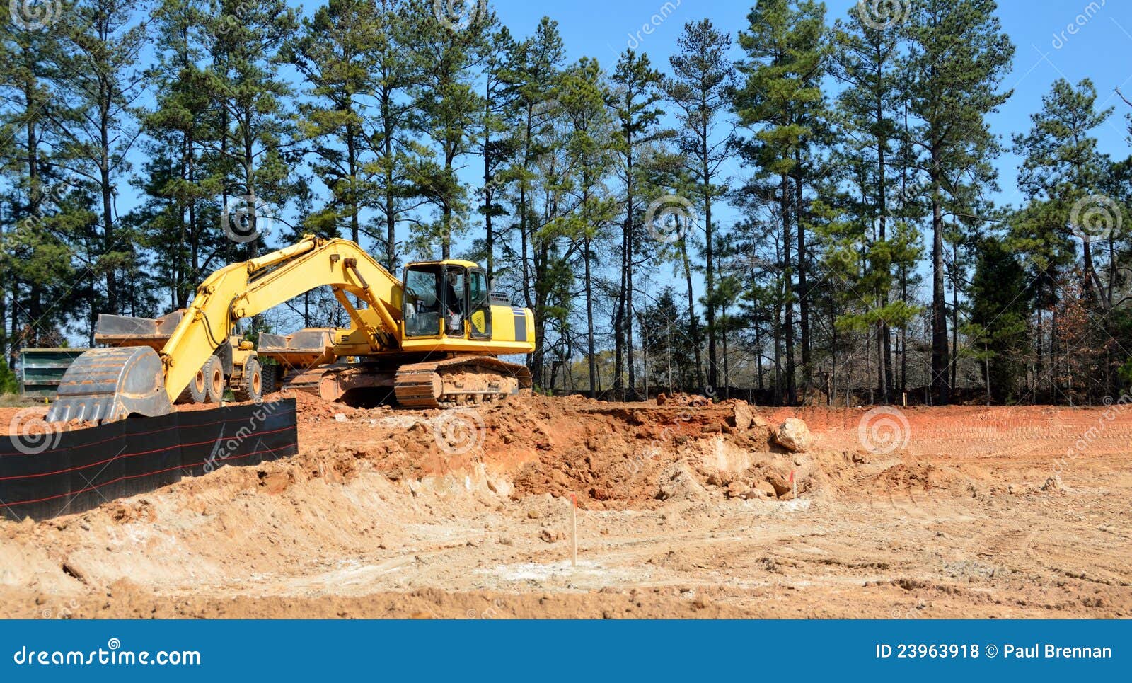 Excavator in Construction Site Stock Photo - Image of mechanical ...