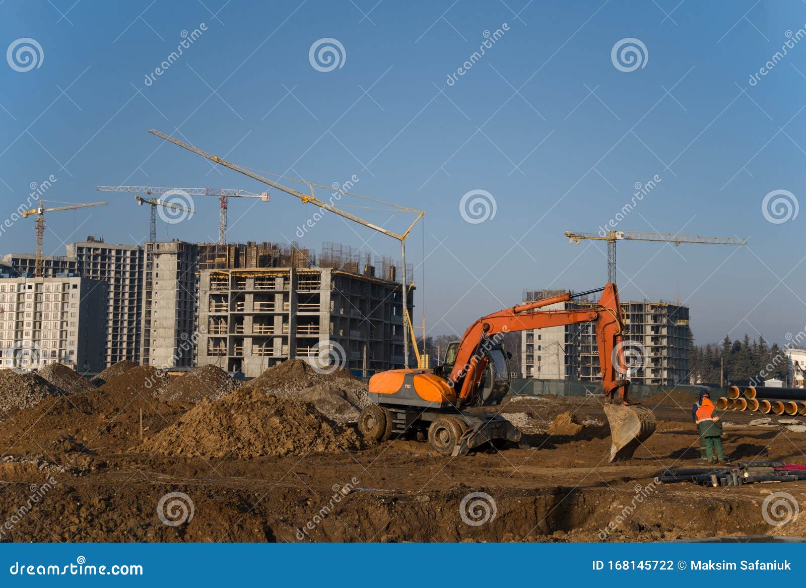 Backhoe To On The Ground.construction Site Isolated On White, Excavator ...