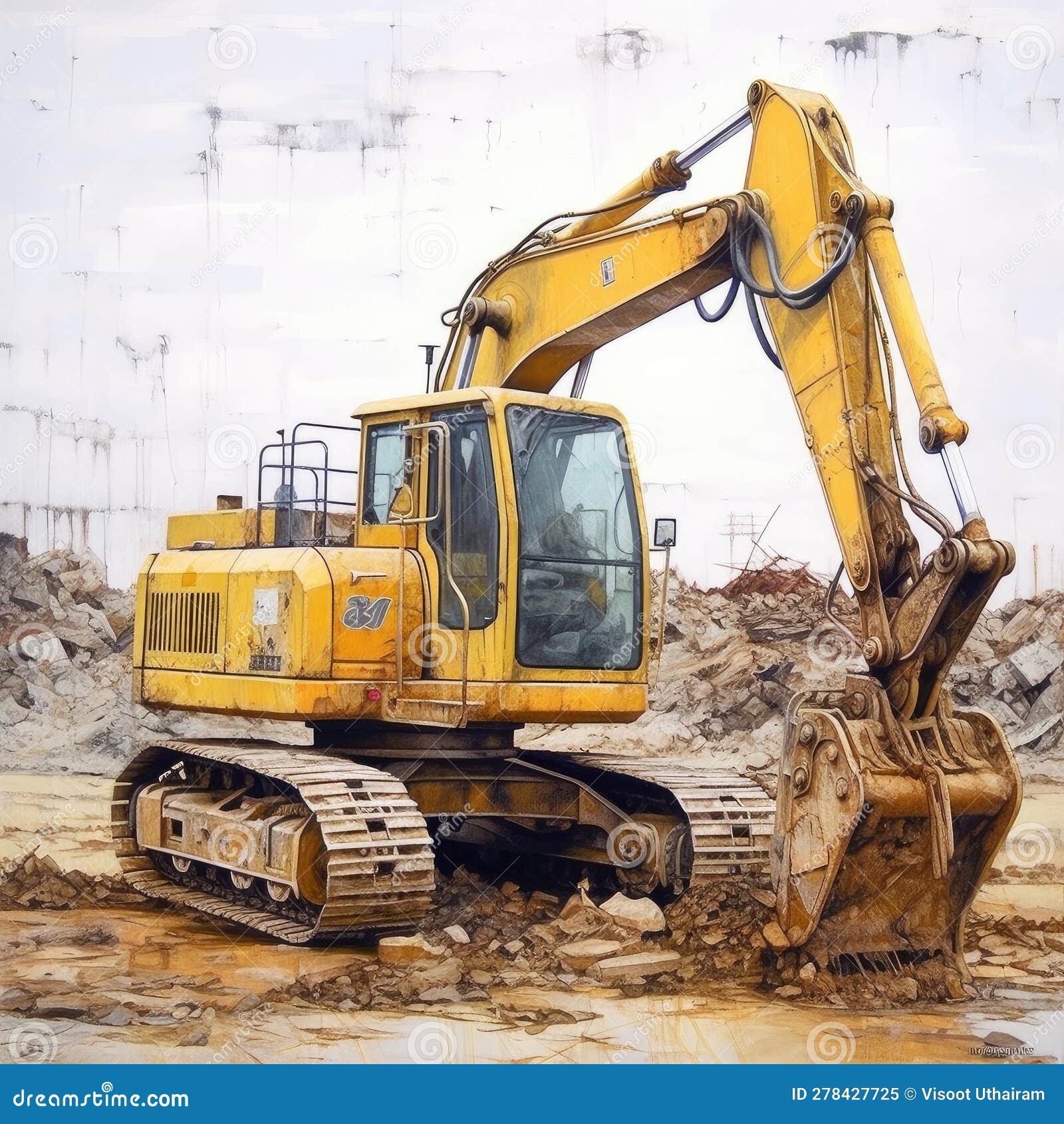 Excavator at Construction Site,backhoe,AI Generated Stock Illustration ...