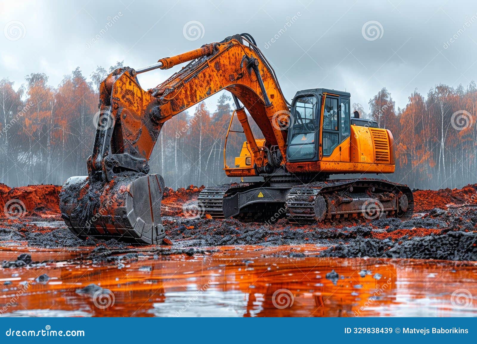 Excavator at Construction Site Leveling Ground for House Foundation ...