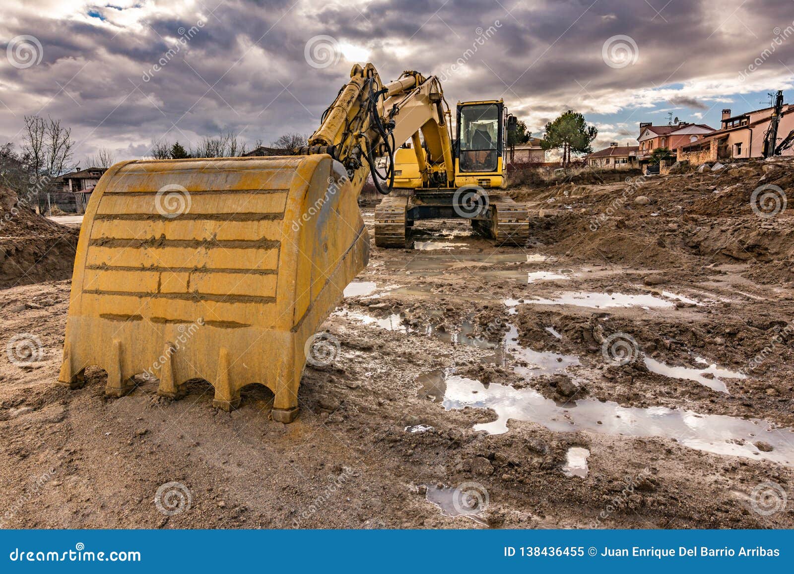Excavator in a Construction Site with Mud Stock Image - Image of ...