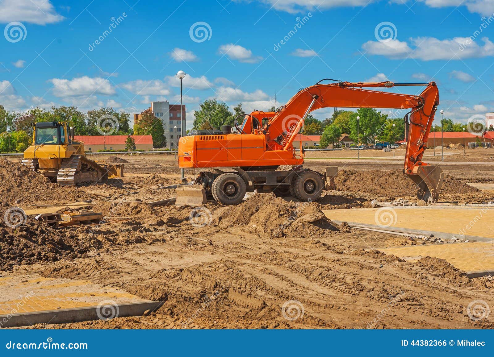 Excavator on Construction Site Stock Photo - Image of machinery ...