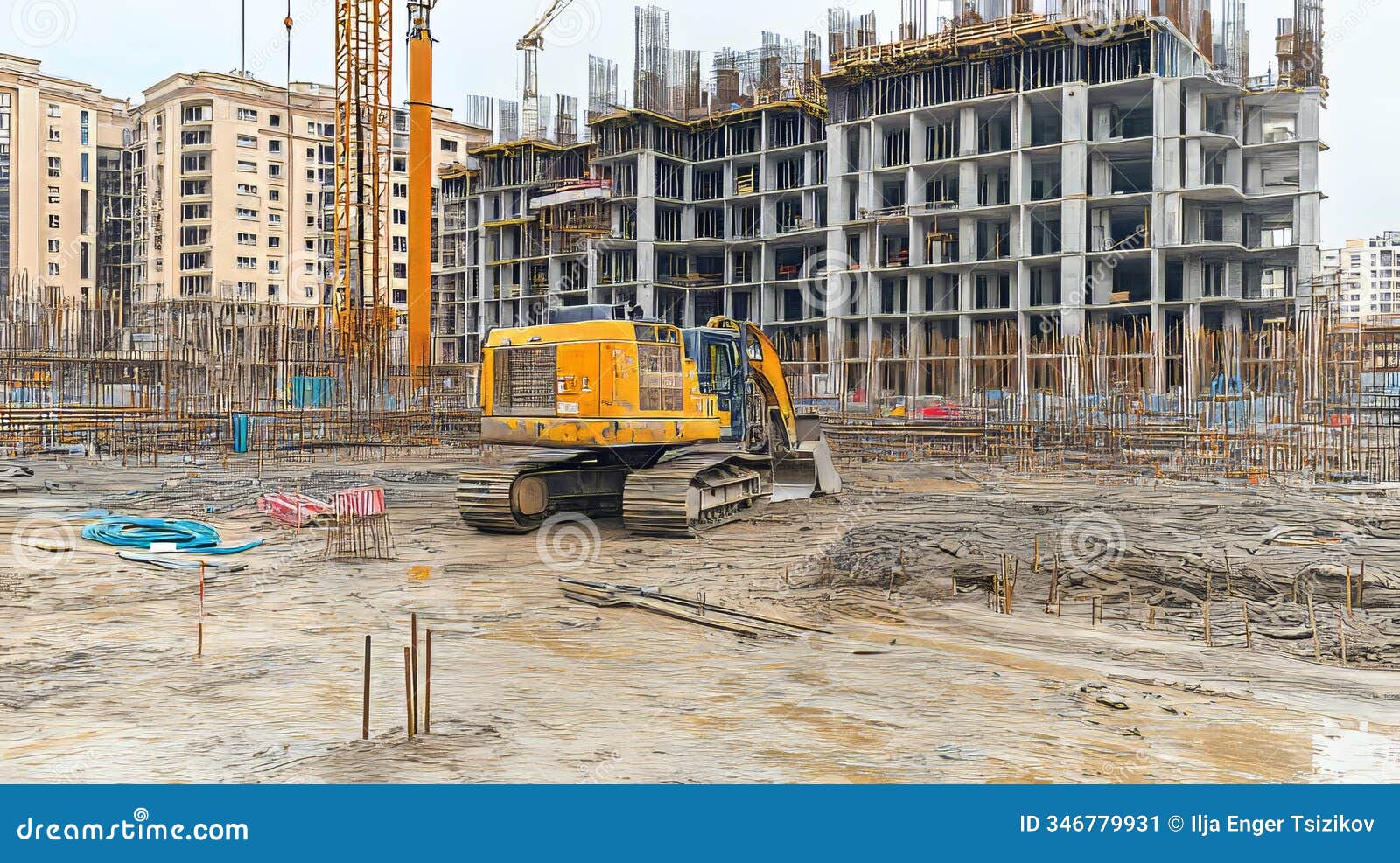 Excavator on a Construction Site Urban Development and New Building Project in Progress. Stock ...
