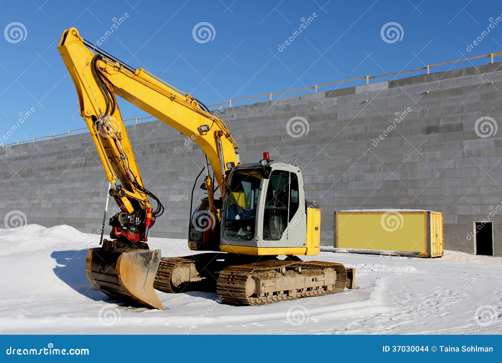 Excavator on a Construction Site in Winter Stock Photo - Image of ...