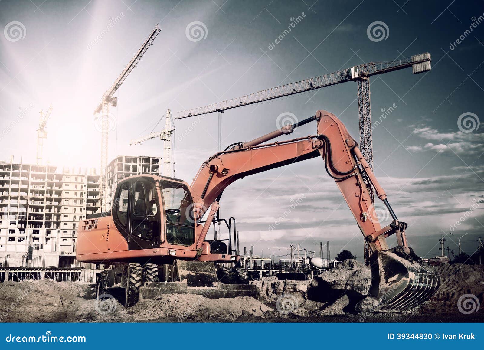 Excavator on Construction Site Stock Photo - Image of road, crane: 39344830