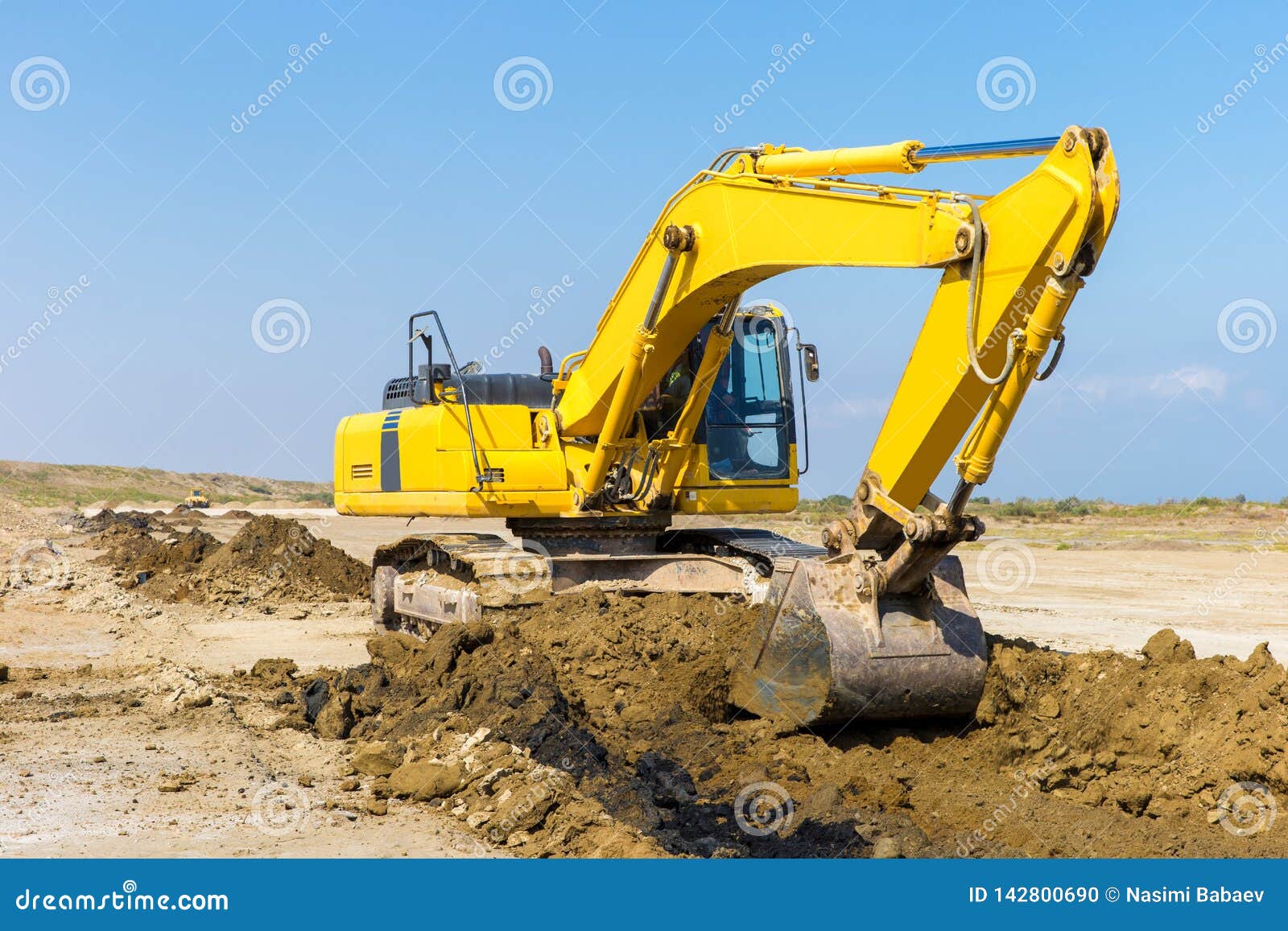 Excavator in Construction Site Stock Photo - Image of earth, industrial ...