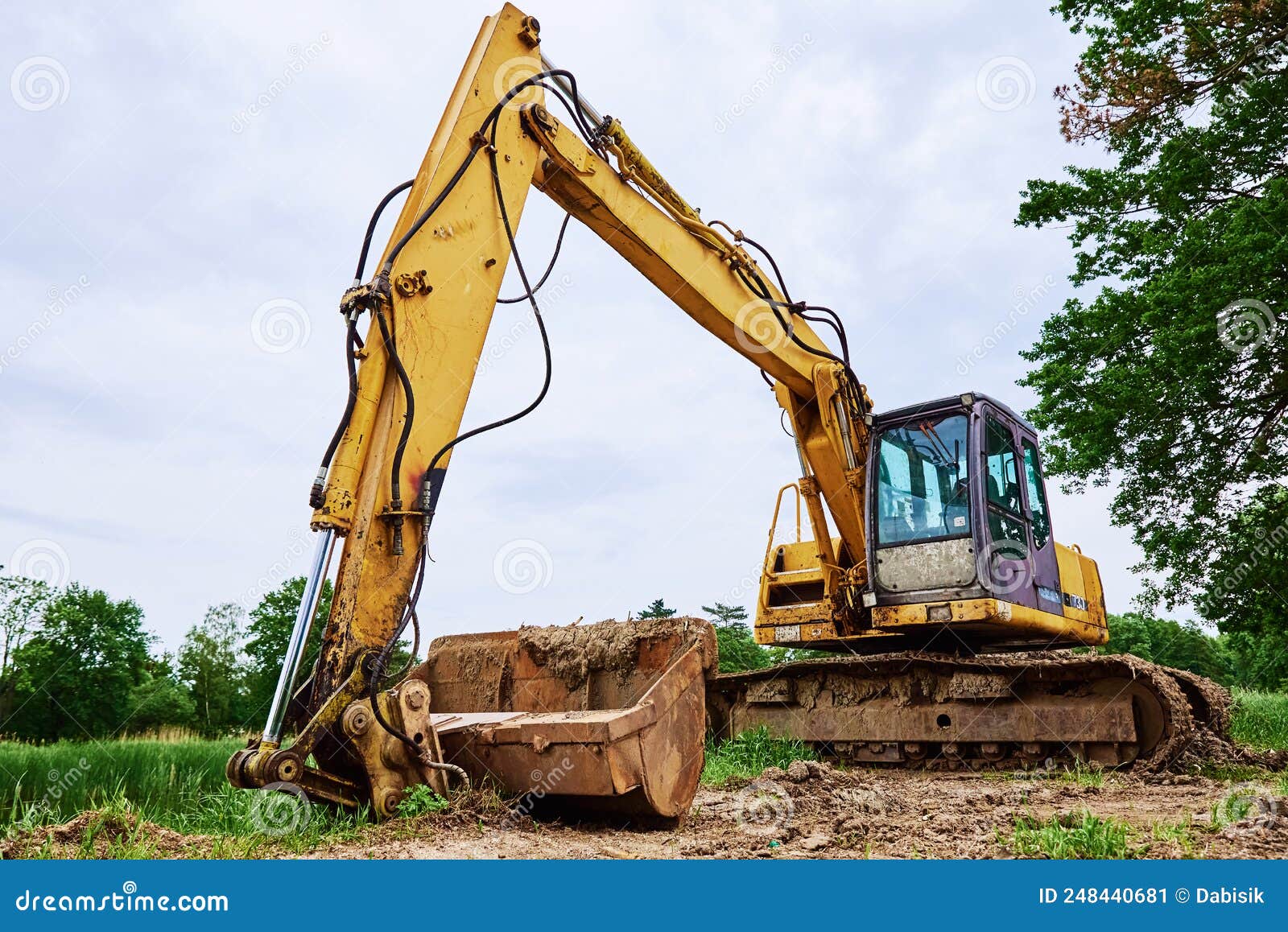 Excavator on Construction Site Stock Image - Image of track, technology ...