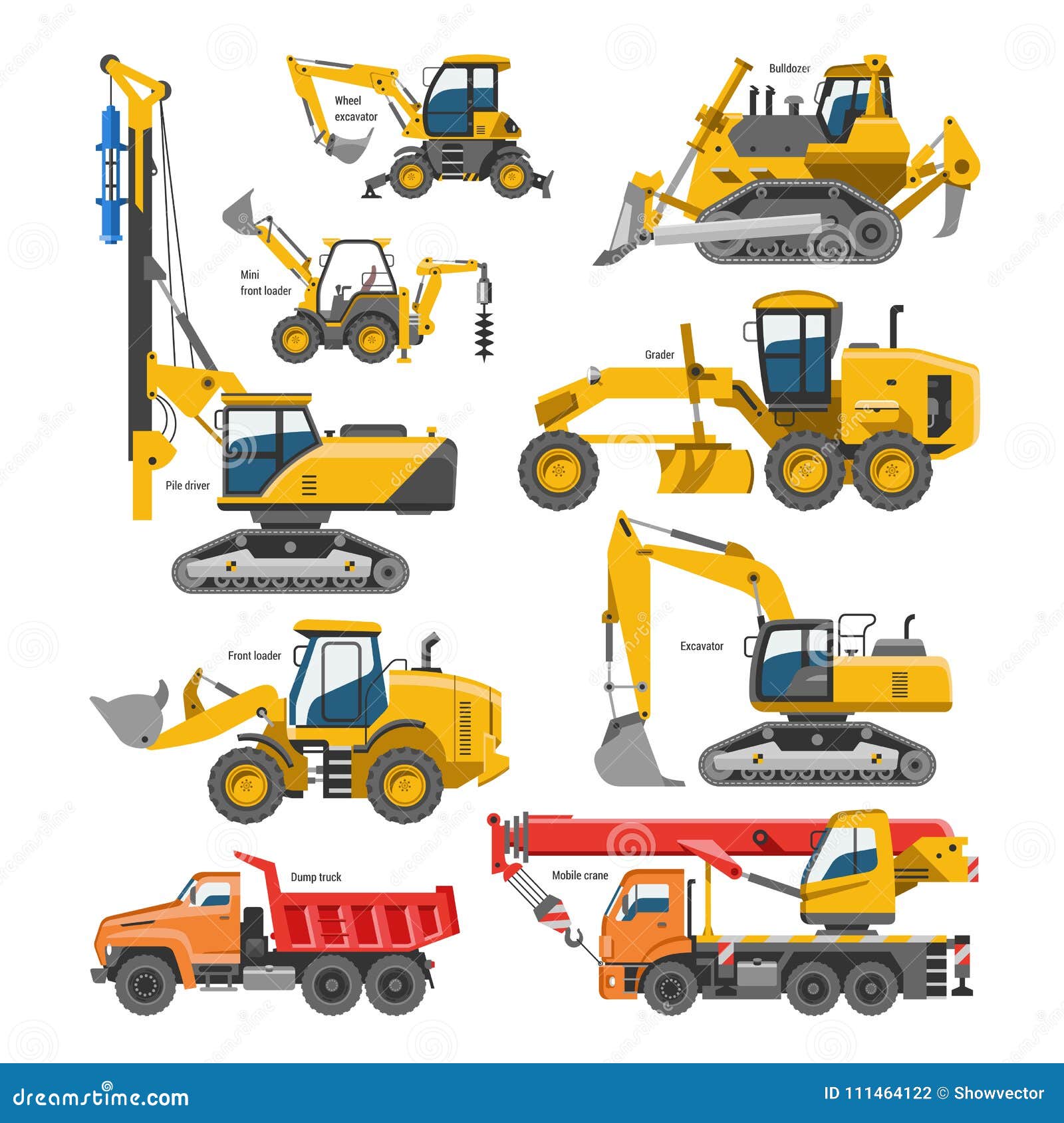 Excavator For Construction Vector Digger Or Bulldozer Excavating With