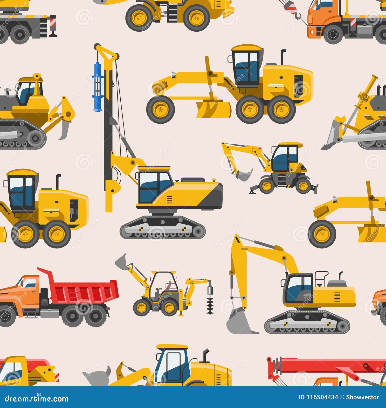 Excavator For Construction Vector Digger Or Bulldozer Excavating With