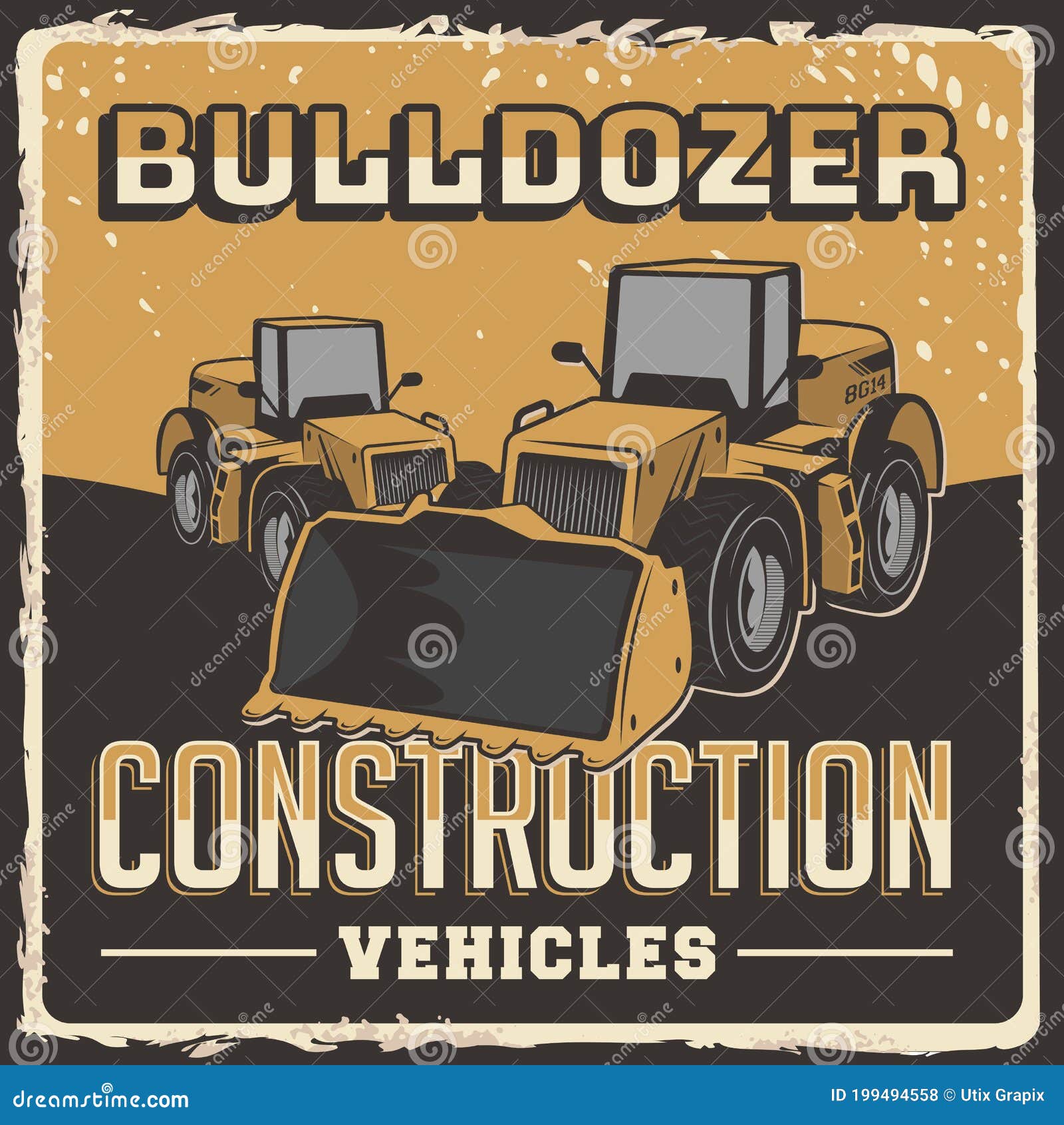 Bulldozer Construction Vehicles Signage Poster Retro Rustic Stock ...
