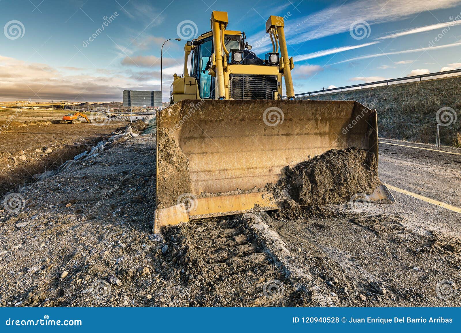 Excavator on the Construction Works of a Road Stock Photo - Image of ...