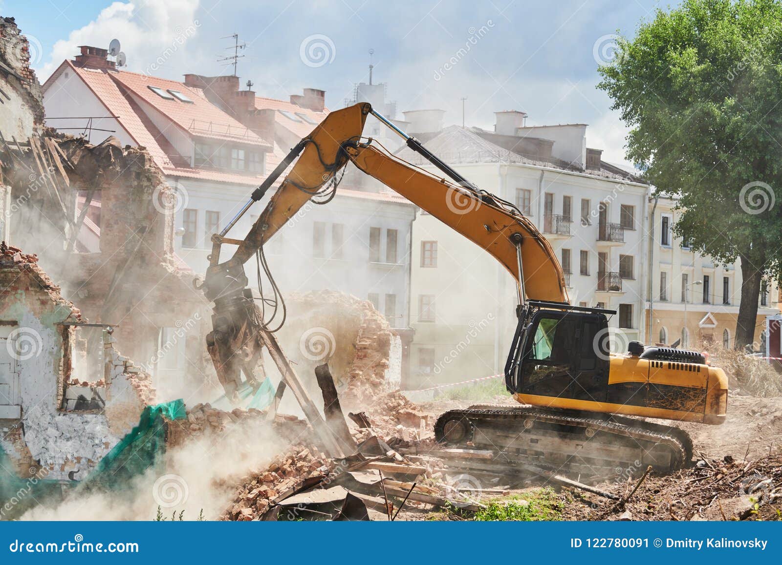 Excavator Crasher Machine at Demolition on Construction Site Stock ...