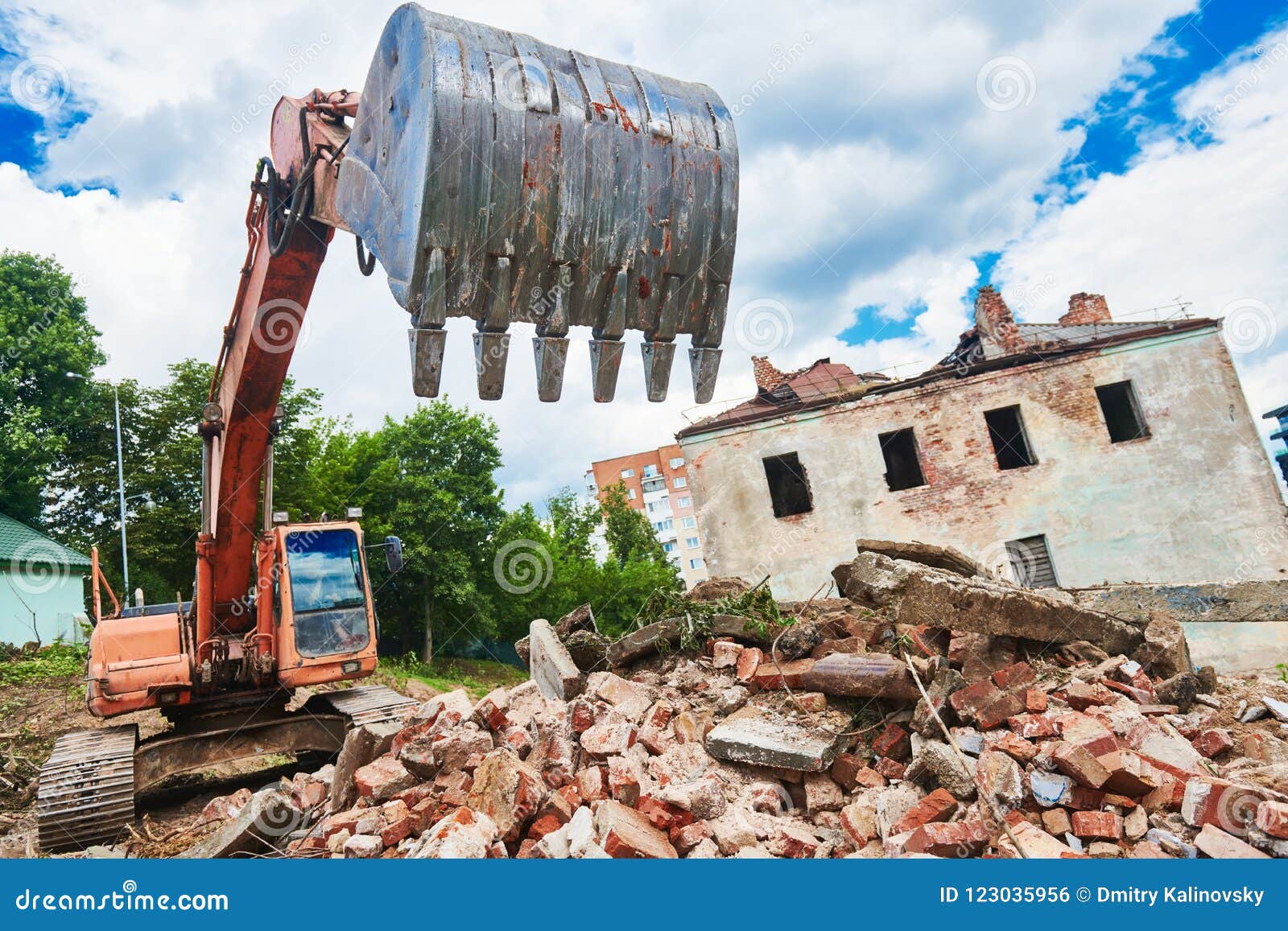 Excavator Crasher Machine With Crushing Jaws At Demolition On ...