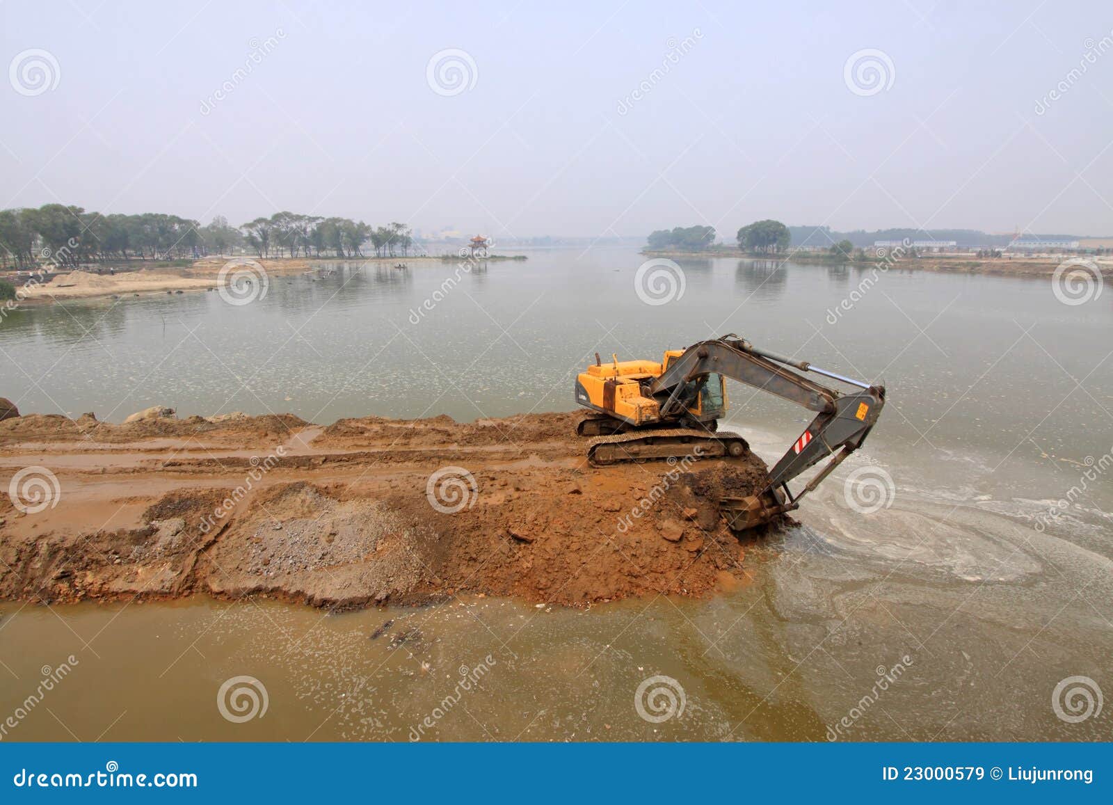 Excavator in a Dam Construction Site Stock Image - Image of ...