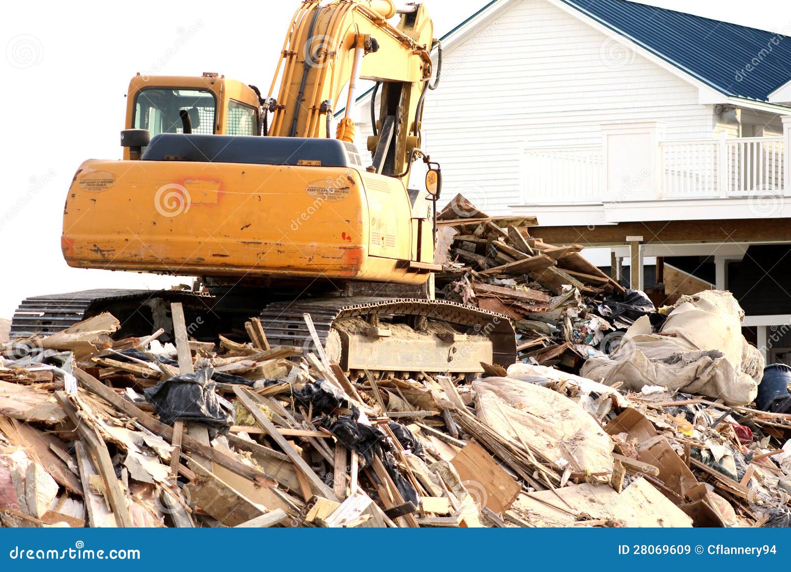 Excavator on Damaged Building Stock Image - Image of excavation ...