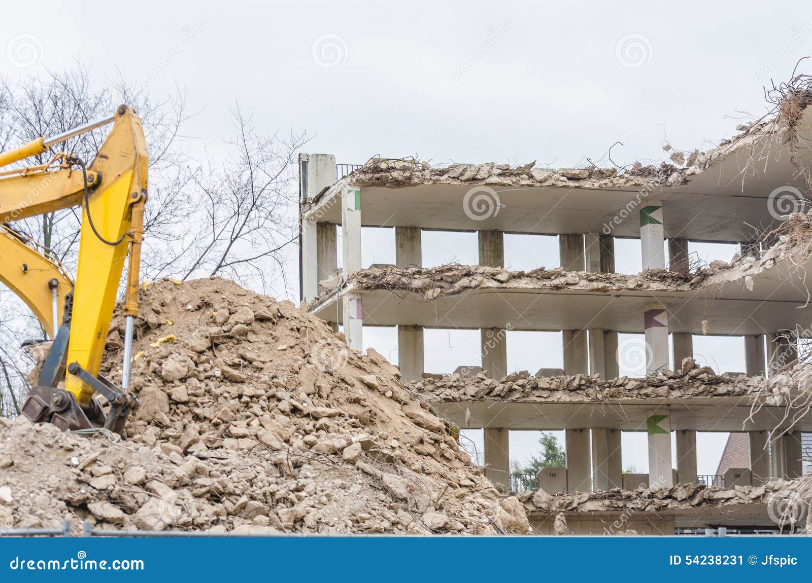 Excavator in Demolition Work Stock Image - Image of concrete, dredging ...