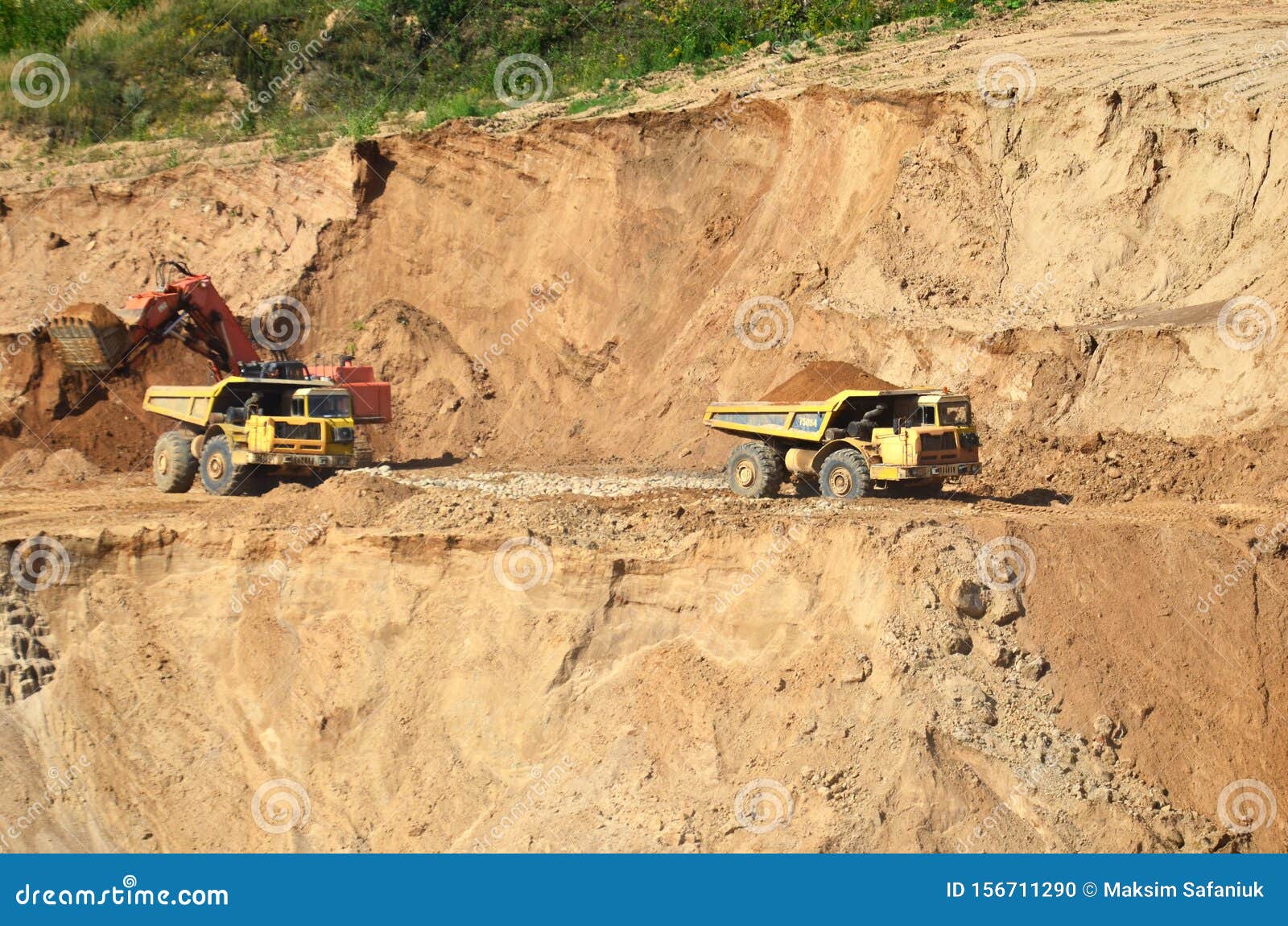 Excavator Developing the Sand on the Opencast and Loading it To the ...
