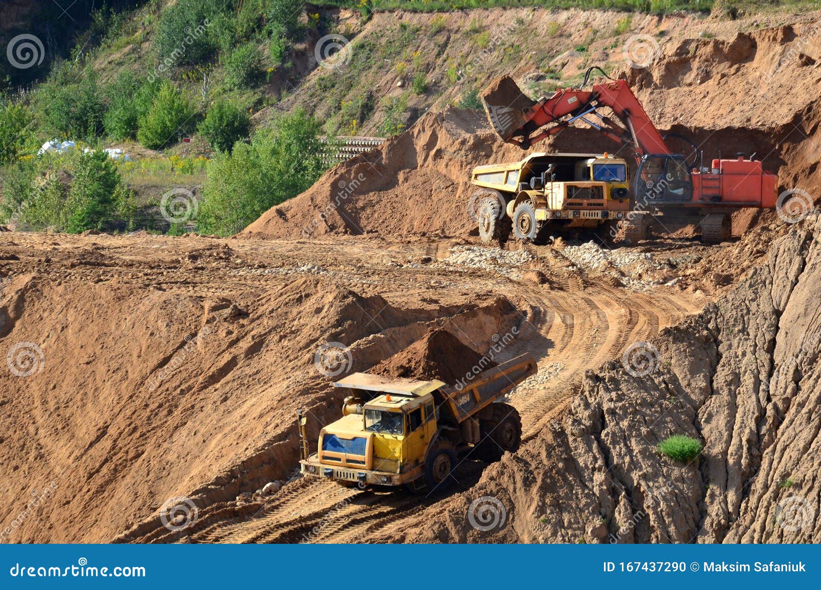 Mining, Loading Coal Into A Dump Truck With An Excavator. Editorial ...
