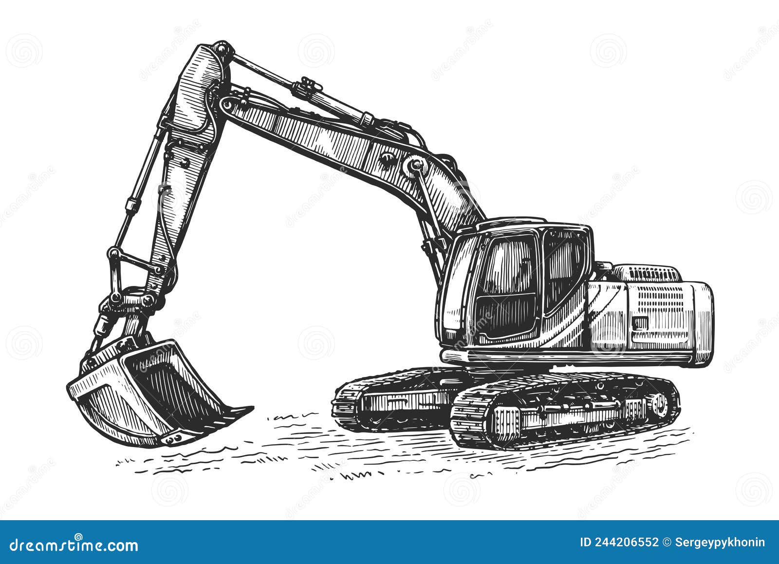 Excavator Digger Sketch. Construction Works Vector Illustration Stock ...