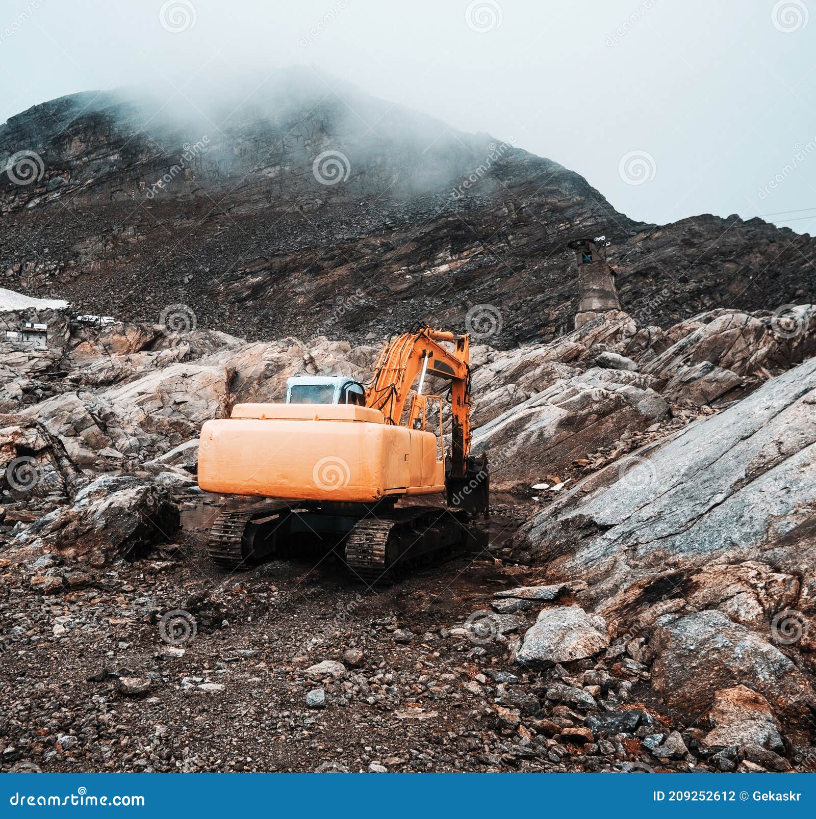 Excavator Digging Alpine Mountains Stock Photo - Image of excavating ...