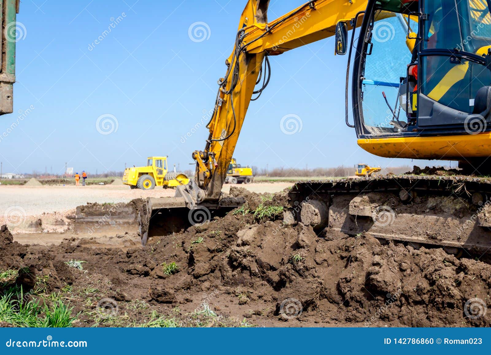 Excavator is Digging on Building Site Stock Photo - Image of digger ...