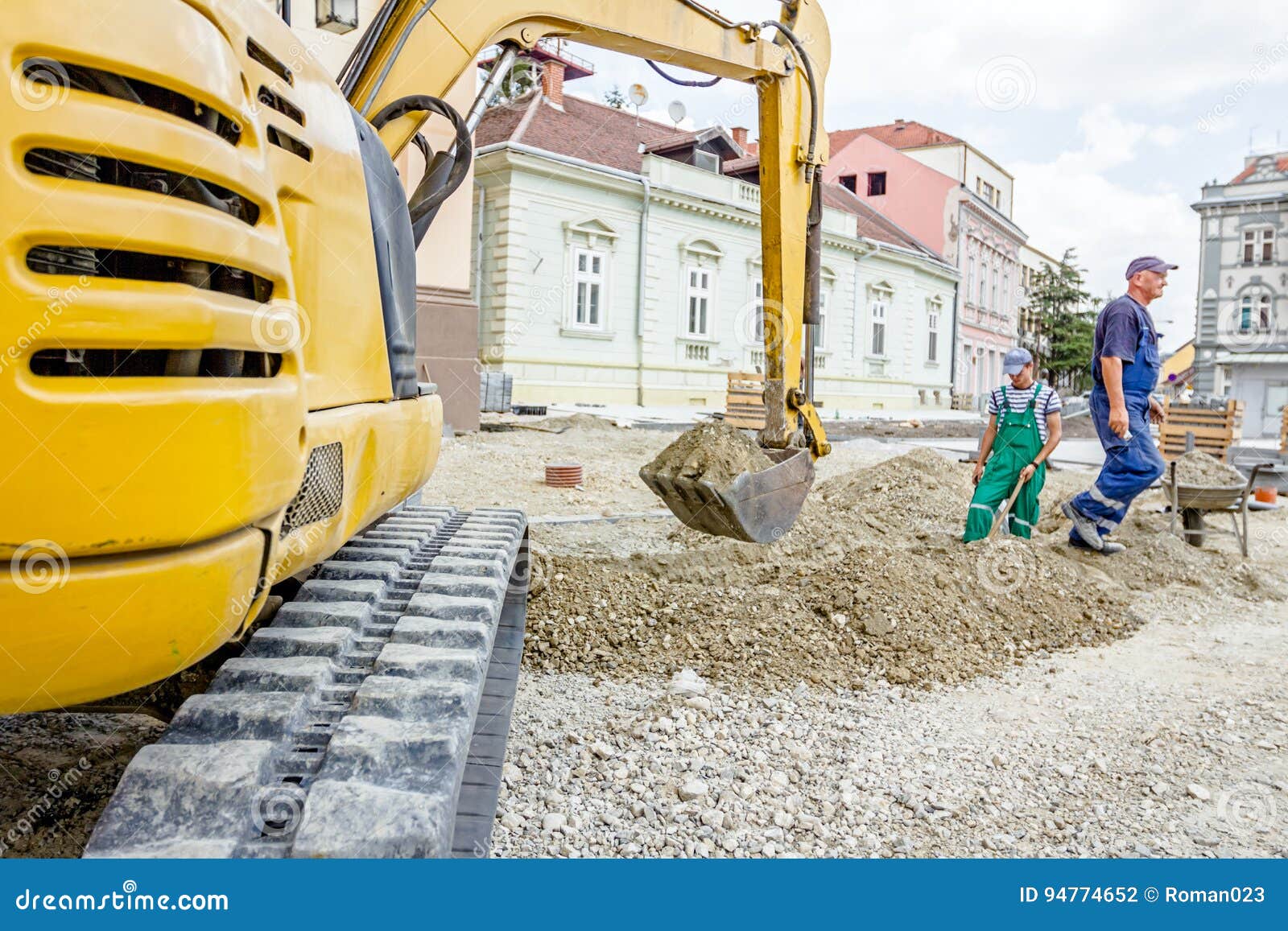 Excavator is Digging on Building Site Editorial Photography - Image of ...