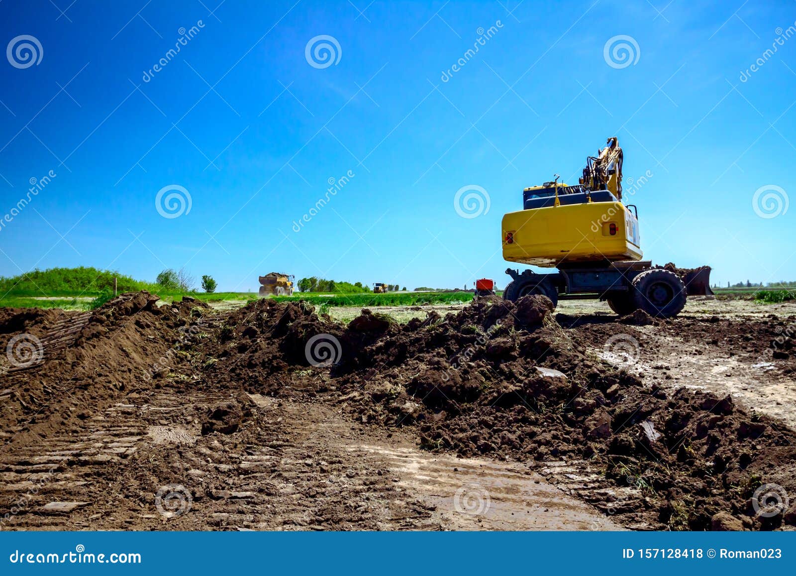 Excavator is Digging on Building Site Stock Photo - Image of ...