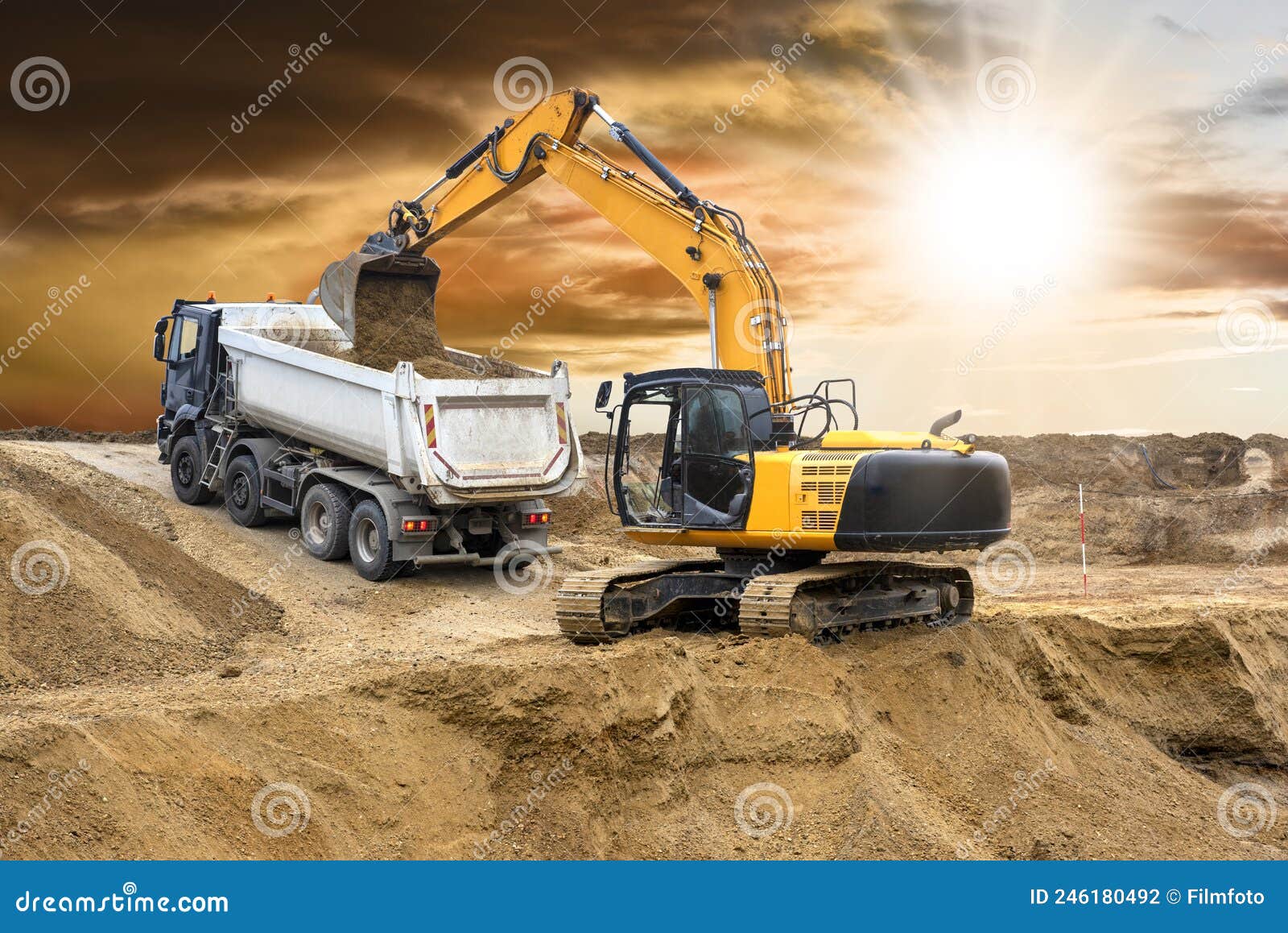 Excavator Digging on Construction Site Stock Photo - Image of machine ...