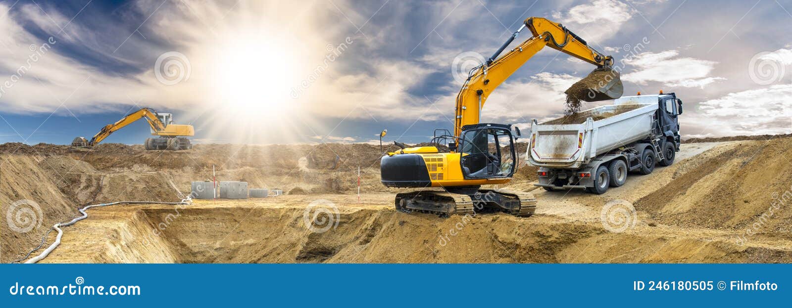 Excavator Digging on Construction Site Stock Image - Image of earth ...