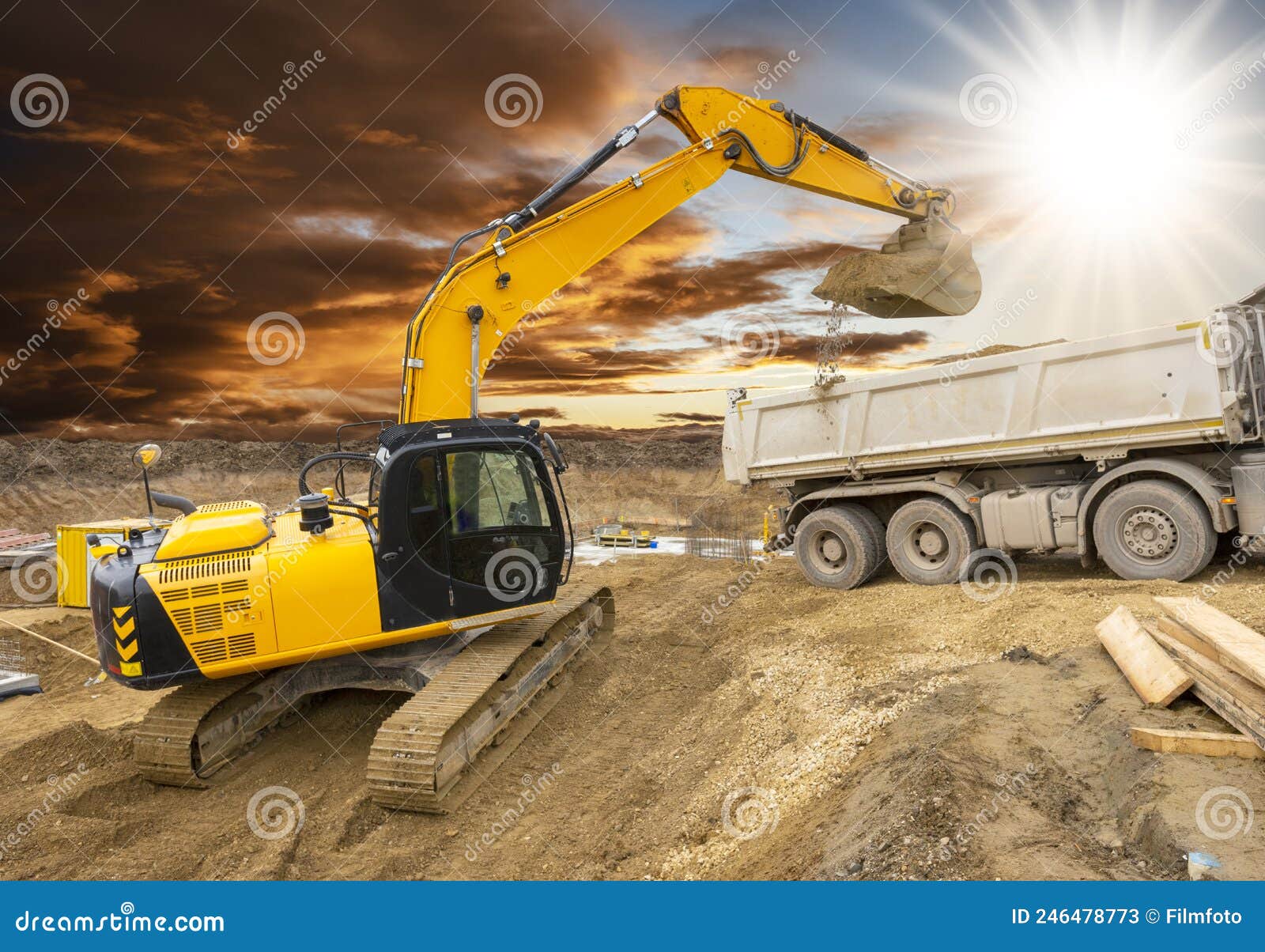 Excavator is Digging on Construction Site Stock Image - Image of ...
