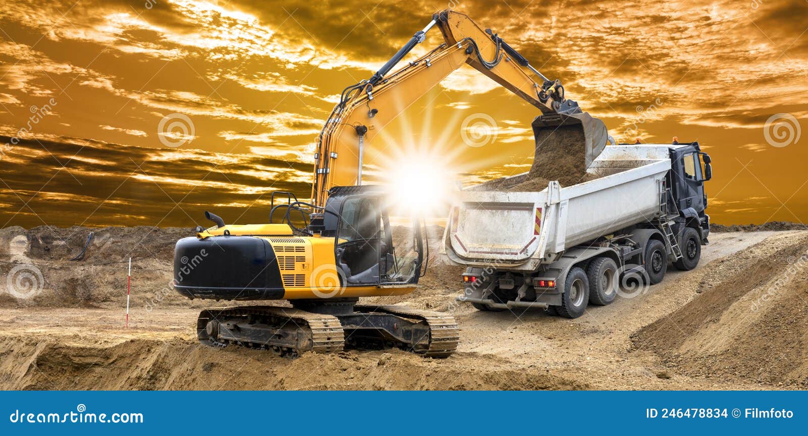 Excavator is Digging on Construction Site Stock Photo - Image of ...