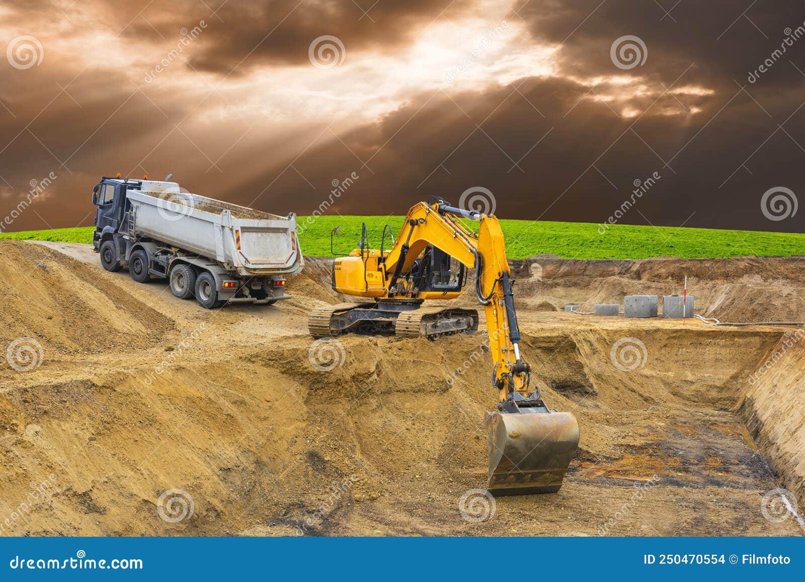Excavator is Digging on Construction Site Stock Photo - Image of ...