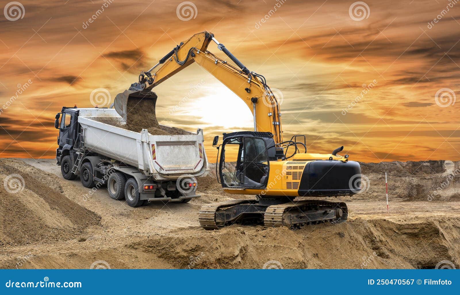 Excavator is Digging on Construction Site Stock Image - Image of loader ...