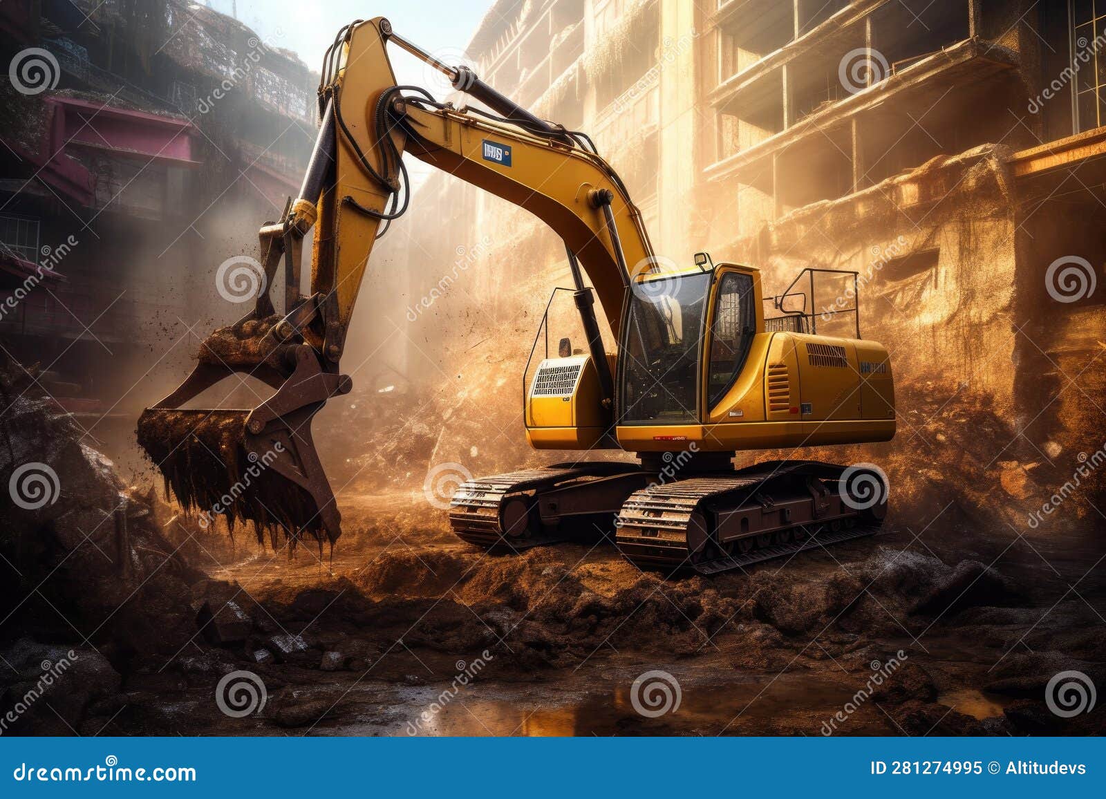 Excavator Digging at a Construction Site Stock Illustration ...