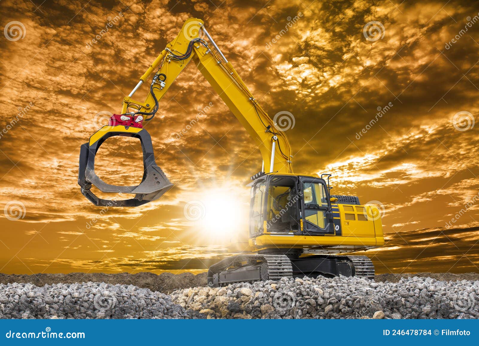 Excavator is Digging on Construction Site Stock Photo - Image of digger ...