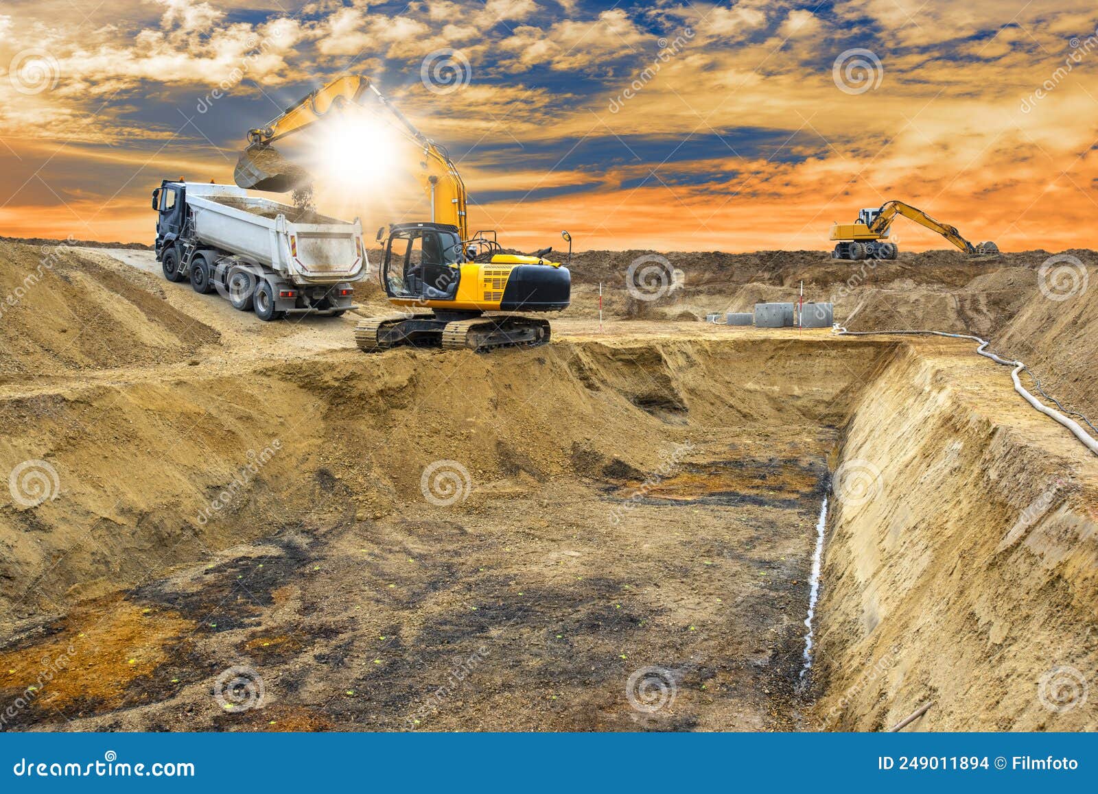 Excavator is Digging on Construction Site Stock Photo - Image of ...
