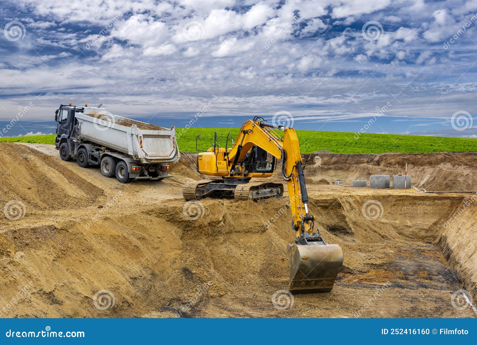 Excavator is Digging at Construction Site Stock Photo - Image of land ...