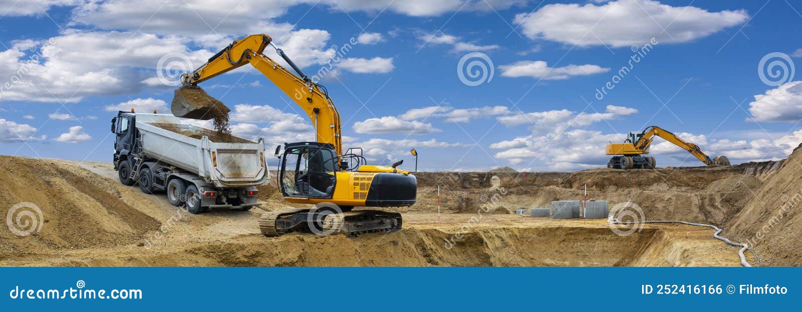 Excavator is Digging at Construction Site Stock Photo - Image of ...