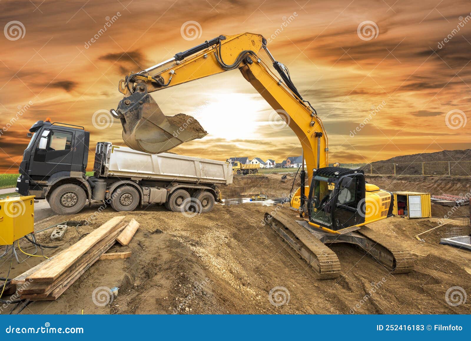Excavator is Digging at Construction Site Stock Image - Image of ...