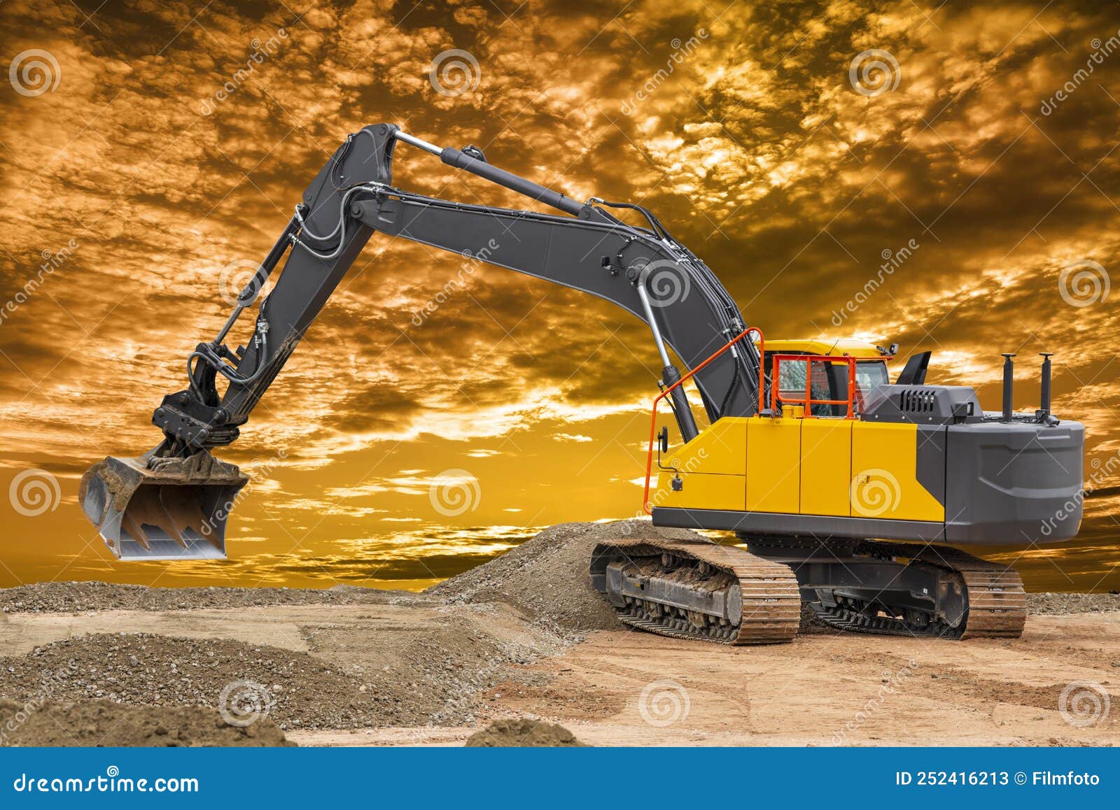 Excavator is Digging at Construction Site Stock Image - Image of loader ...