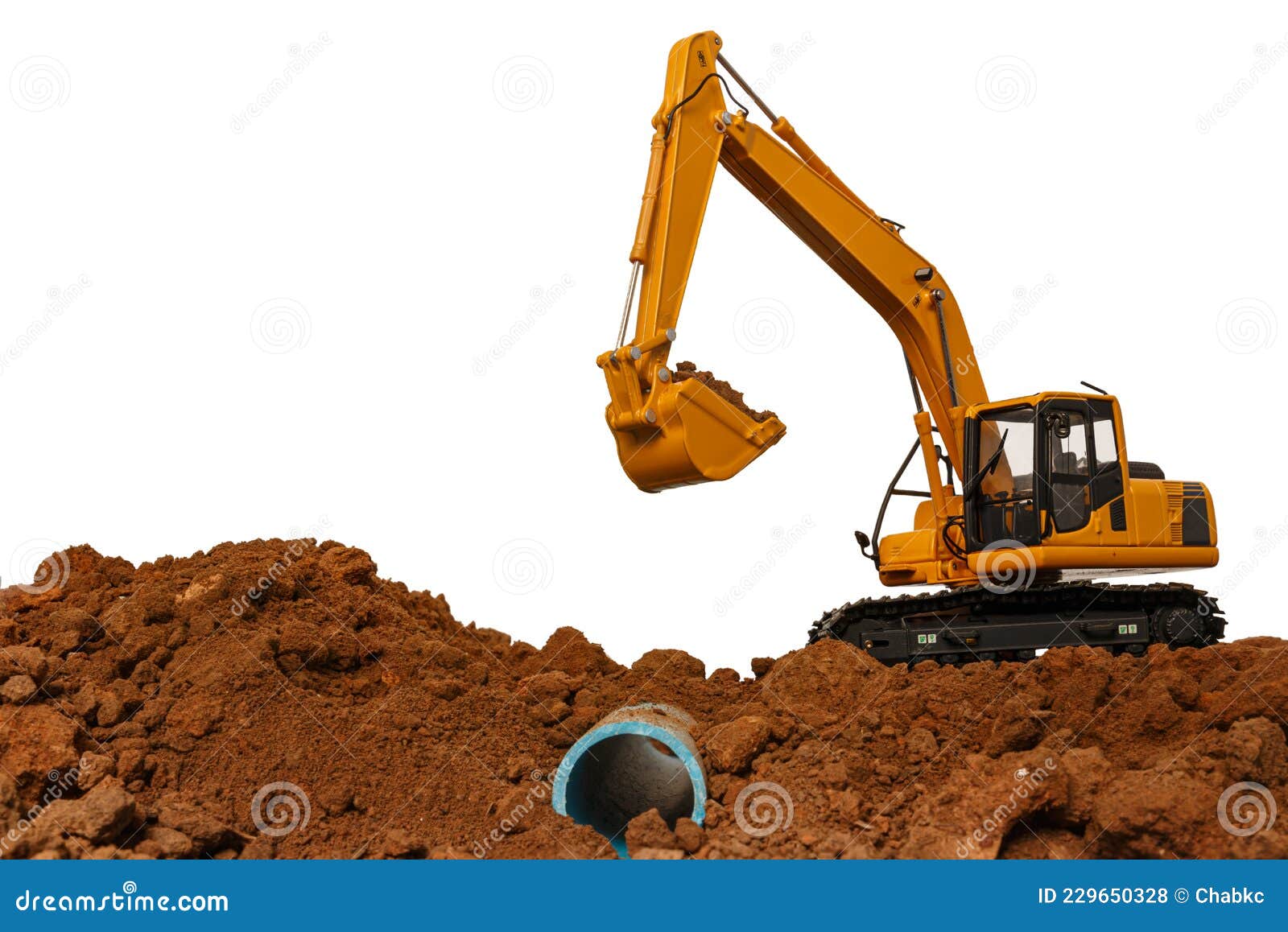 Excavator is Digging in the Construction Site Pipeline. Stock Photo ...