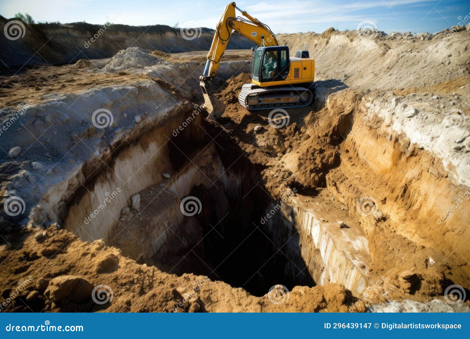 3d Excavator Is Digging A Pit For The Foundation. Cartoon Vector ...