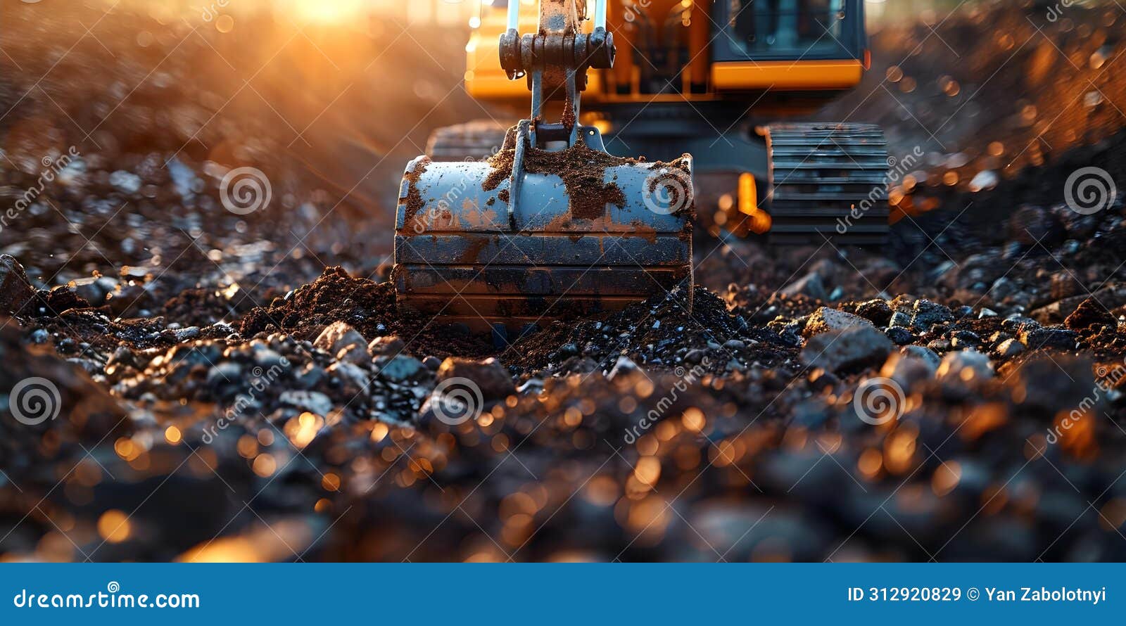 Excavator Digging Dirt at a Construction Site. Concept Construction ...
