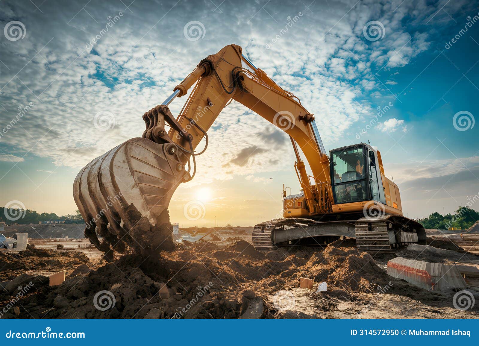 Excavator Digging Dirt on Construction Site Photography Stock ...